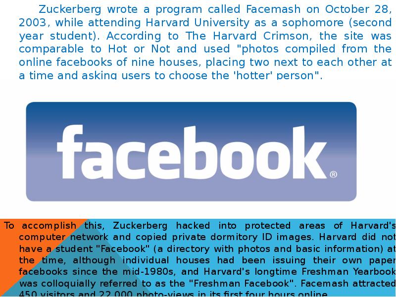 History of creation Facebook