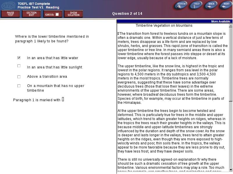 Test TPO 1. Timberline vegetation on mountains. (Section 1)