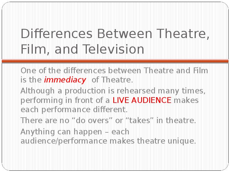 Theatre arts. Introduction to theatre, television and motion pictures