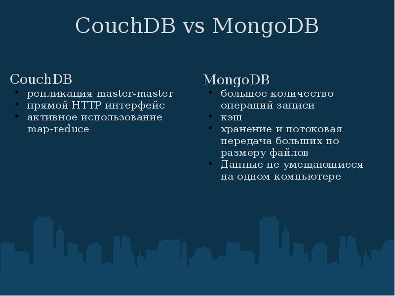 MongoDB vs CouchDB. Сравнение нереляционных баз данных - презентация, доклад, проект
