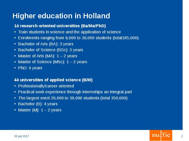 The Dutch higher education system
