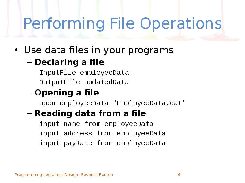 Programming Logic and Design. Chapter 7. File Handling and Applications