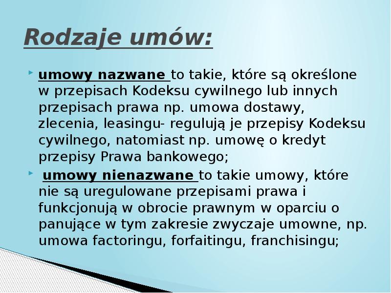 Pojęcie umowy i zobowiązania oraz rodzaje umów