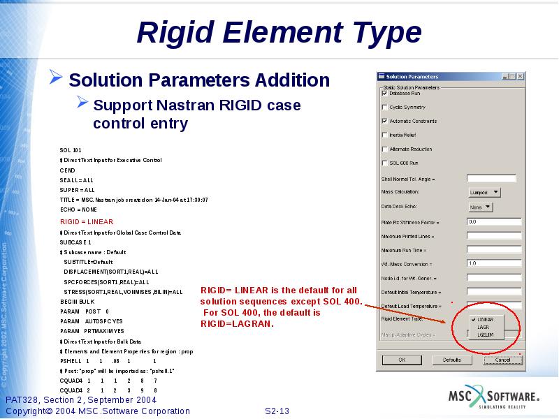 Section 2 Nastran Preference Enhancements