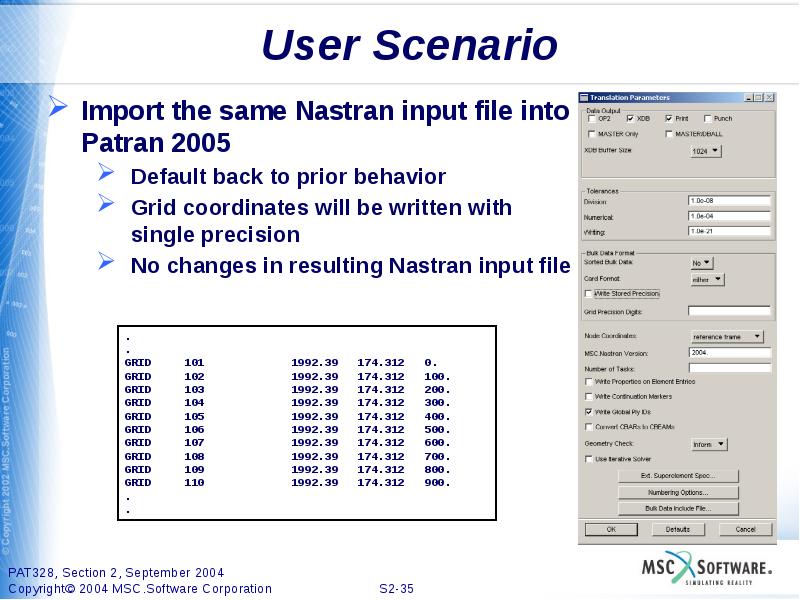 Section 2 Nastran Preference Enhancements