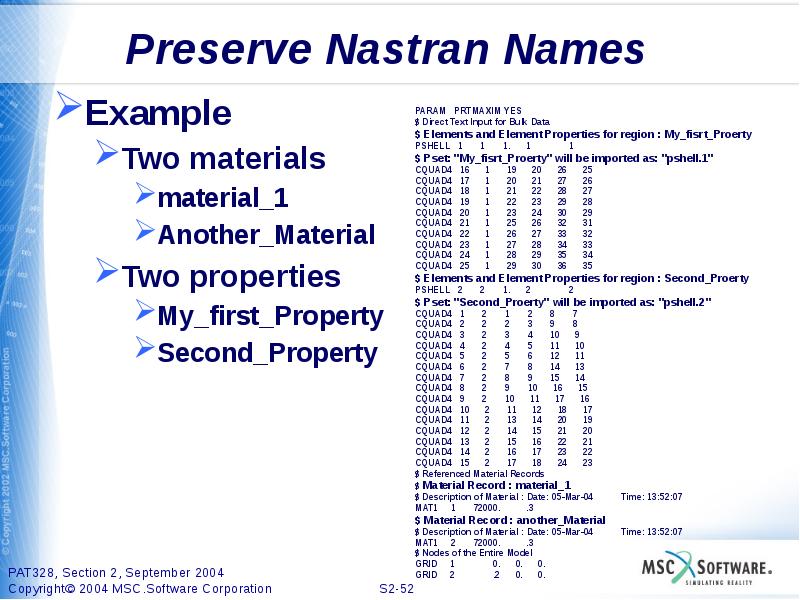 Section 2 Nastran Preference Enhancements