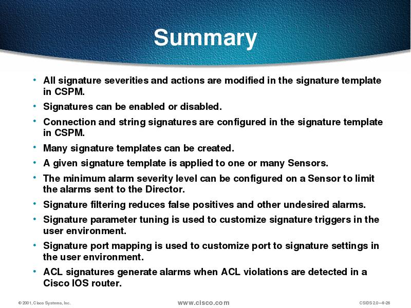 Signature and Intrusion Detection Configuration