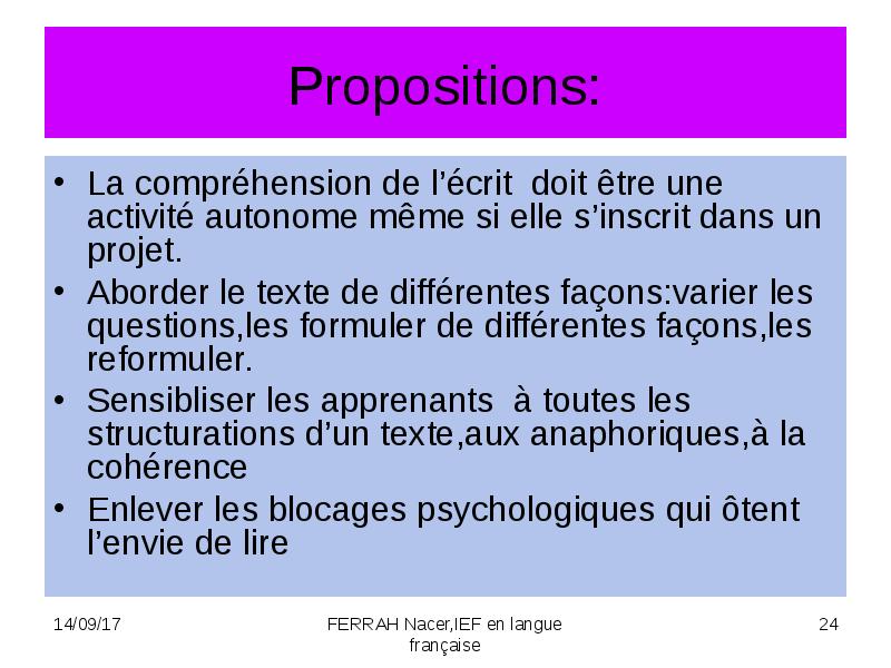 La comprehension de l’ecrit
