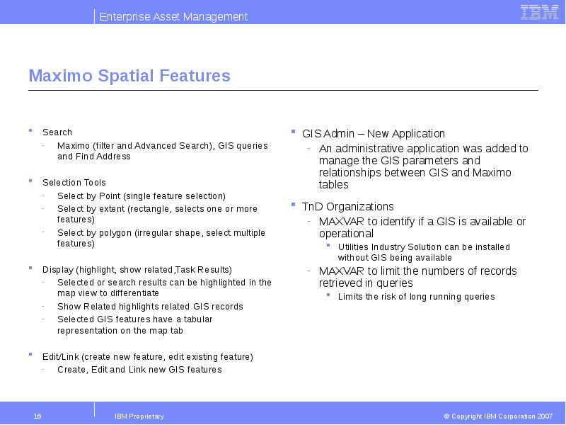 Maximo Spatial Asset Management 6.3 Overview of New Release - презентация, доклад, проект