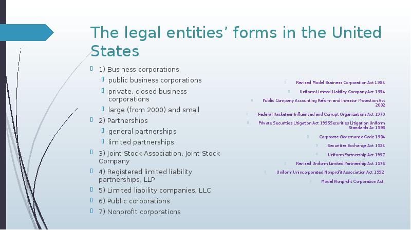 Comparative analysis of legal entities’ forms in the Russian Federation ...