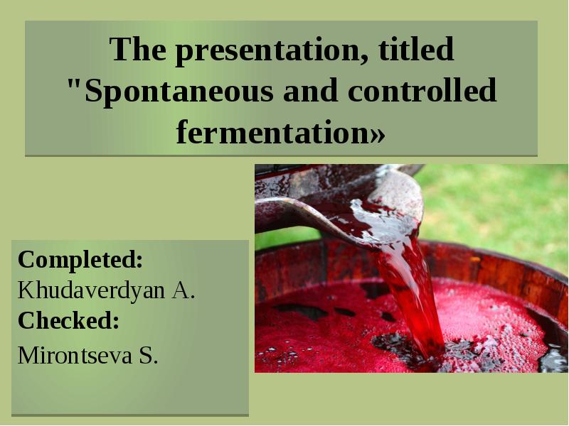 The presentation, titled "Spontaneous and controlled fermentation»