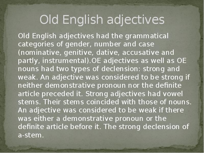 Old English adjectives. Degrees of comparison