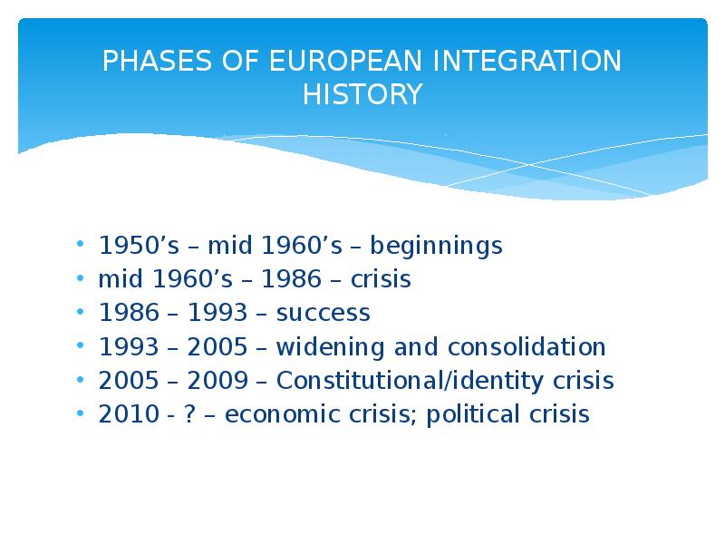 HISTORY OF EUROPEAN INTEGRATION