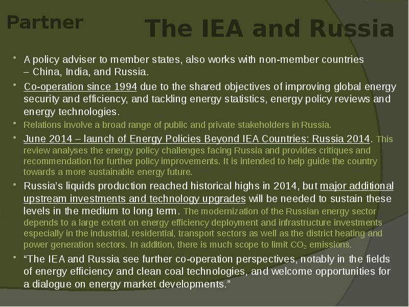 Russia's interaction with international energy organizations