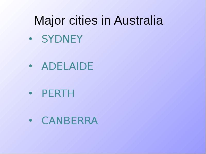 Major cities in Australia
