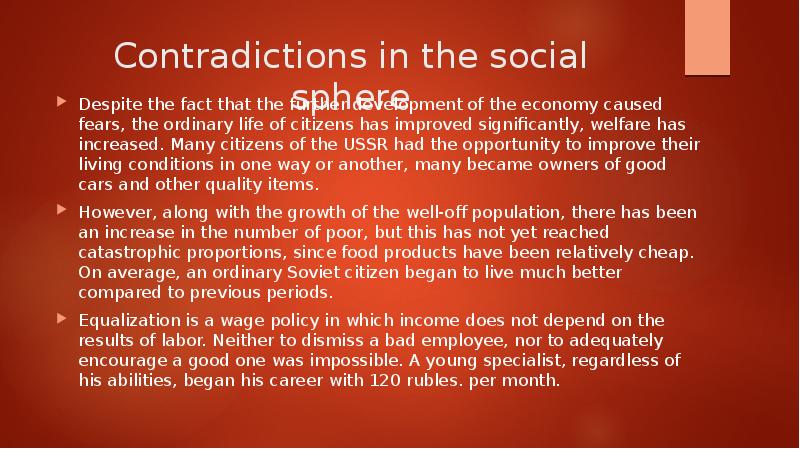 Contradictions in the social sphere during the period of stagnation