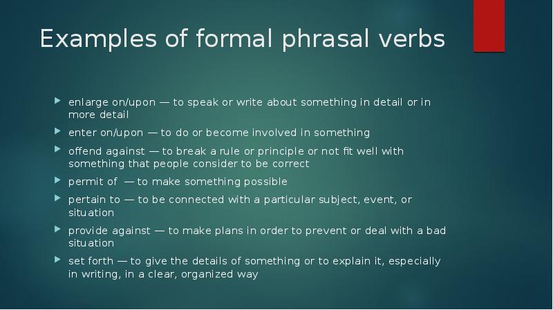 Formal phrasal verbs