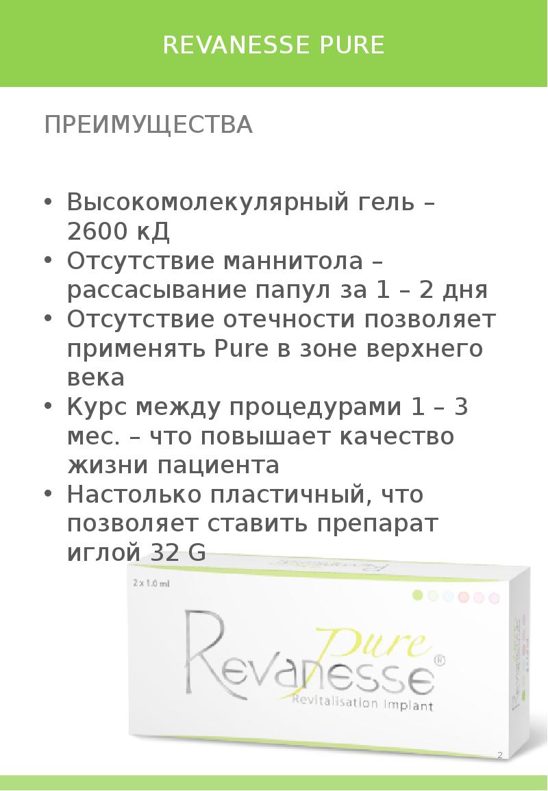 REVANESSE PURE БИОРЕВИТАЛИЗАНТ КОНЦЕНТРАЦИЯ 1 мл содержит 14 мг несвязанной