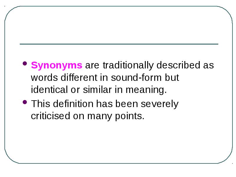 Intralinguistic Relations of Words Types of Semantic Relations