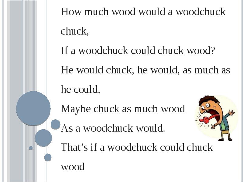 How much wood would a woodchuck chuck, If a woodchuck could chuck wood? He