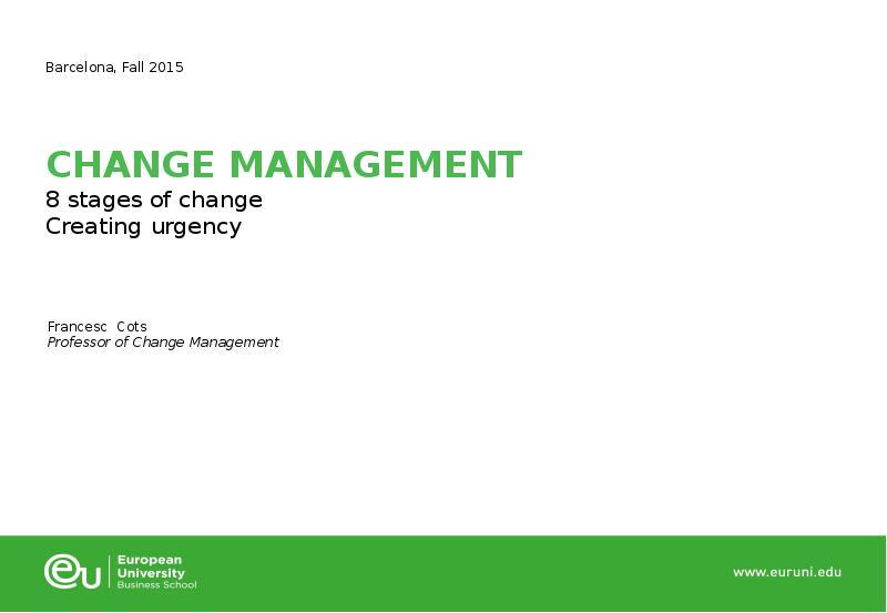 CHANGE MANAGEMENT 8 stages of change Creating urgency