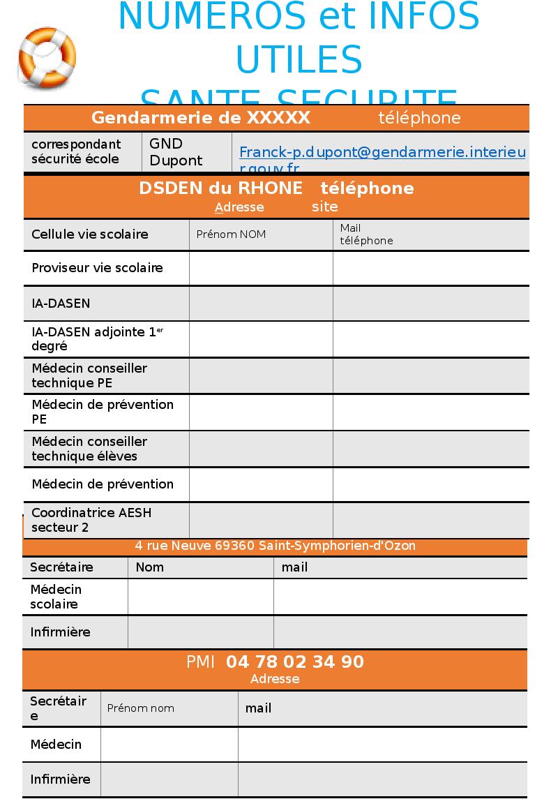 NUMEROS et INFOS UTILES