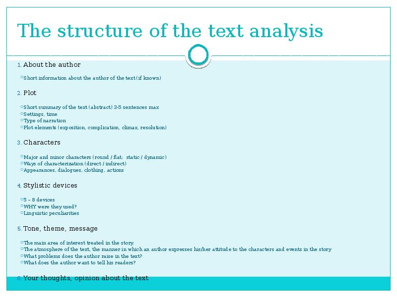 The structure of the text analysis