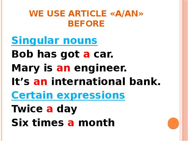 Articles A/AN THE NO ARTICLE