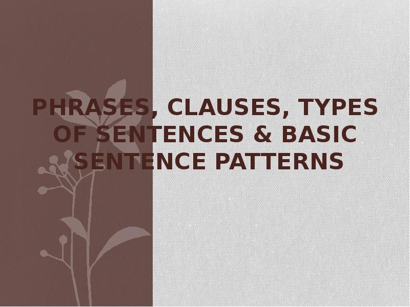 Phrases, Clauses, Types of Sentences & basic sentence Patterns
